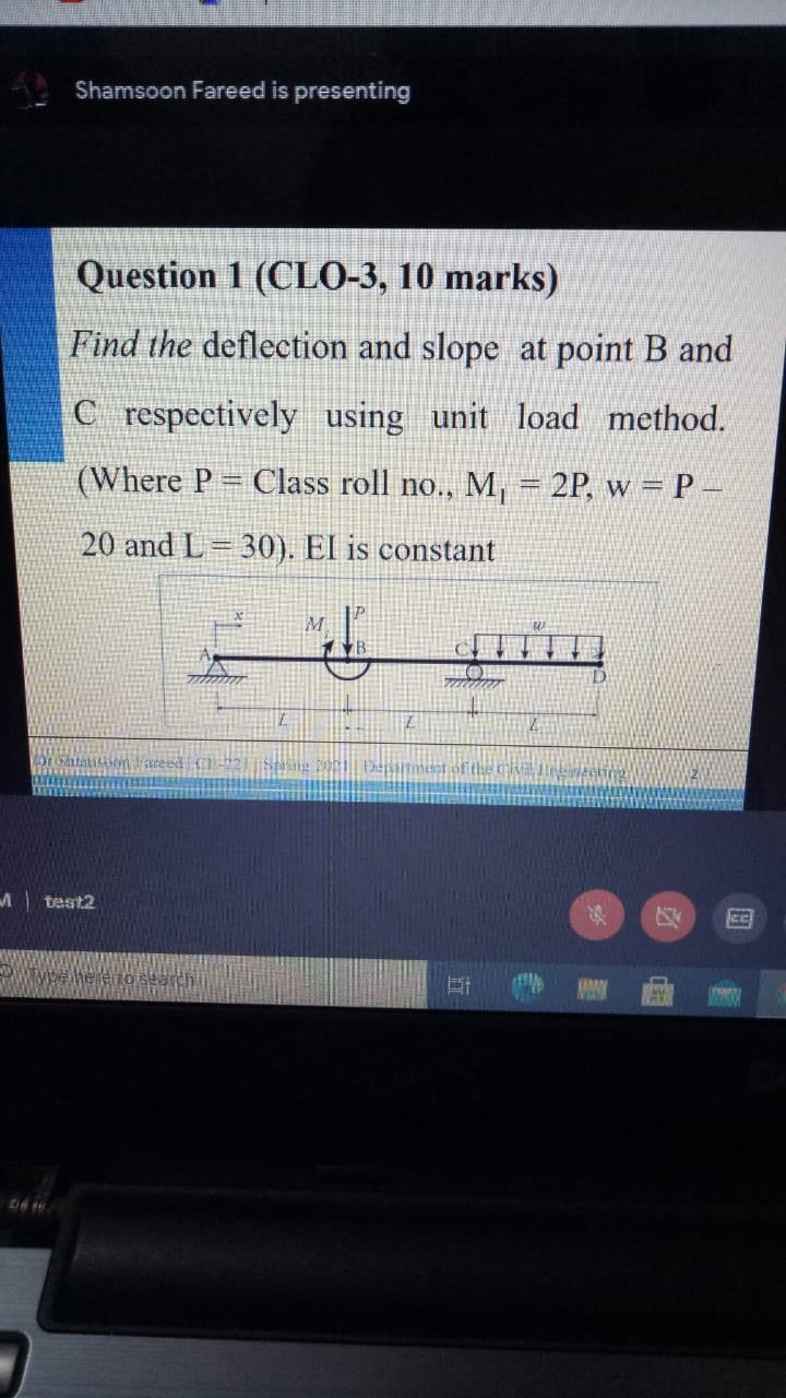 Solved Shamsoon Fareed is presenting Question 1 (CLO-3, 10 | Chegg.com