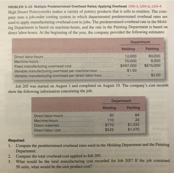 Solved PROBLEM 3-19 Multiple Predetermined Overhead Rates; | Chegg.com