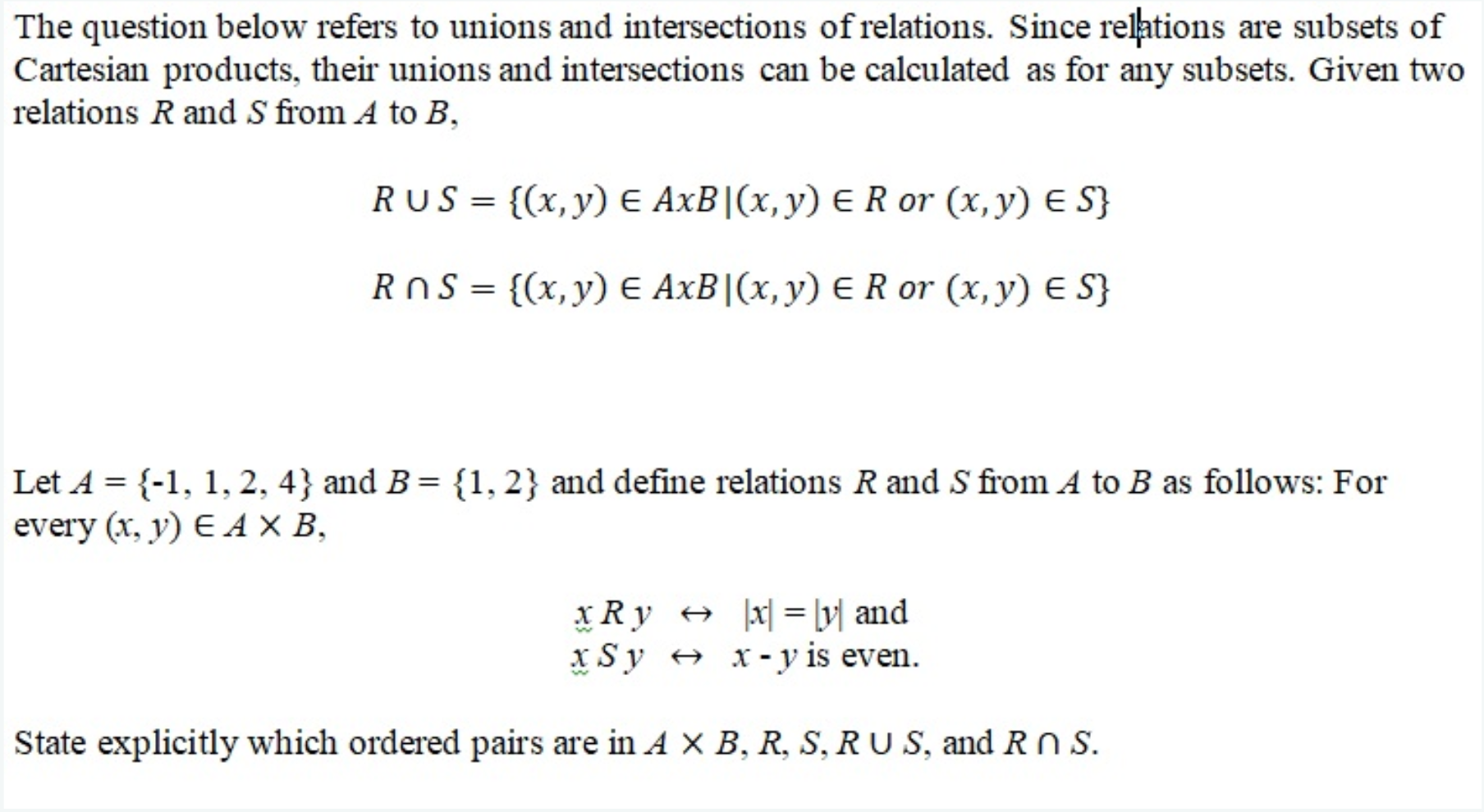 Solved The question below refers to unions and intersections | Chegg.com