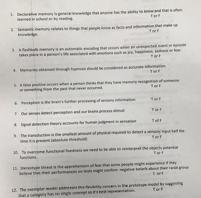 Solved 1. Declarative memory is general knowledge that | Chegg.com