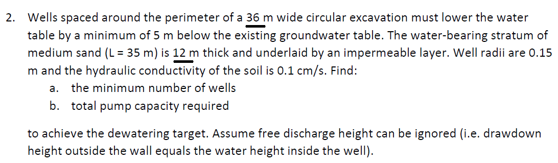 Solved 2. Wells spaced around the perimeter of a 36 m wide | Chegg.com