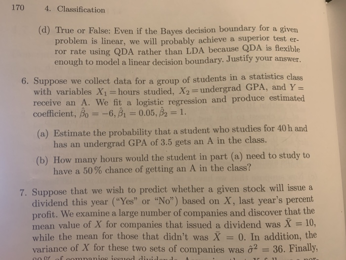 Solved 170 4. Classification (d) True or False: Even if the | Chegg.com