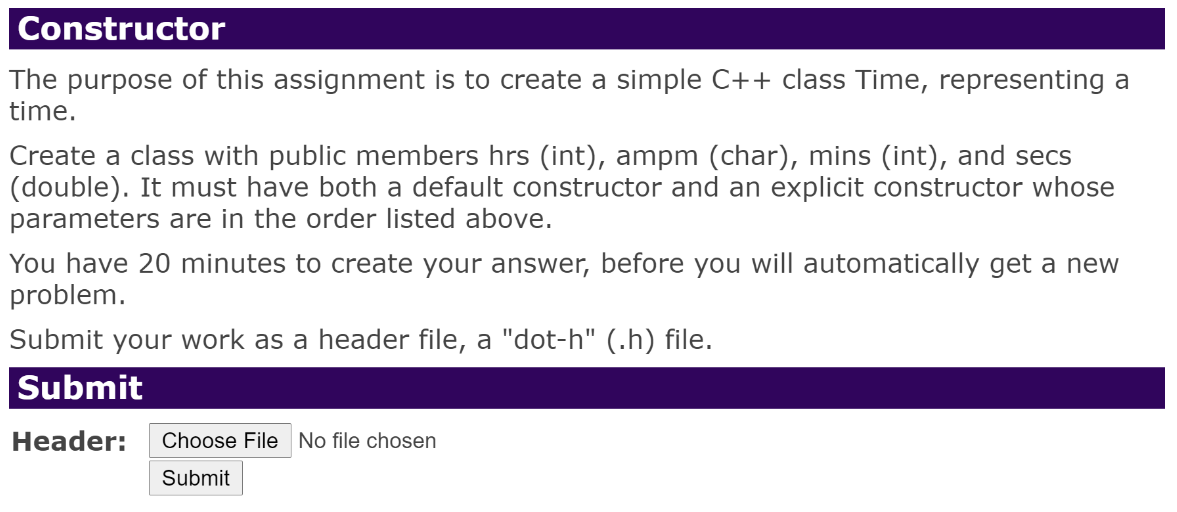 Solved Constructor The purpose of this assignment is to | Chegg.com