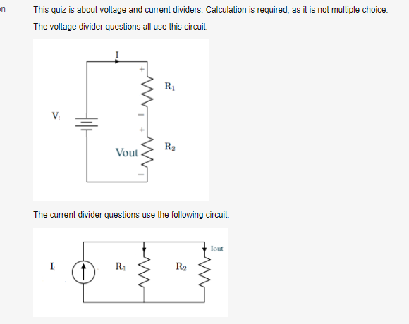 Solved This quiz is about voltage and current dividers. | Chegg.com