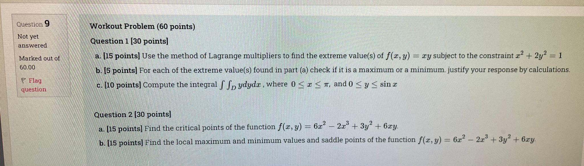 Solved Workout Problem (60 points) Question 1 [30 points] a. | Chegg.com