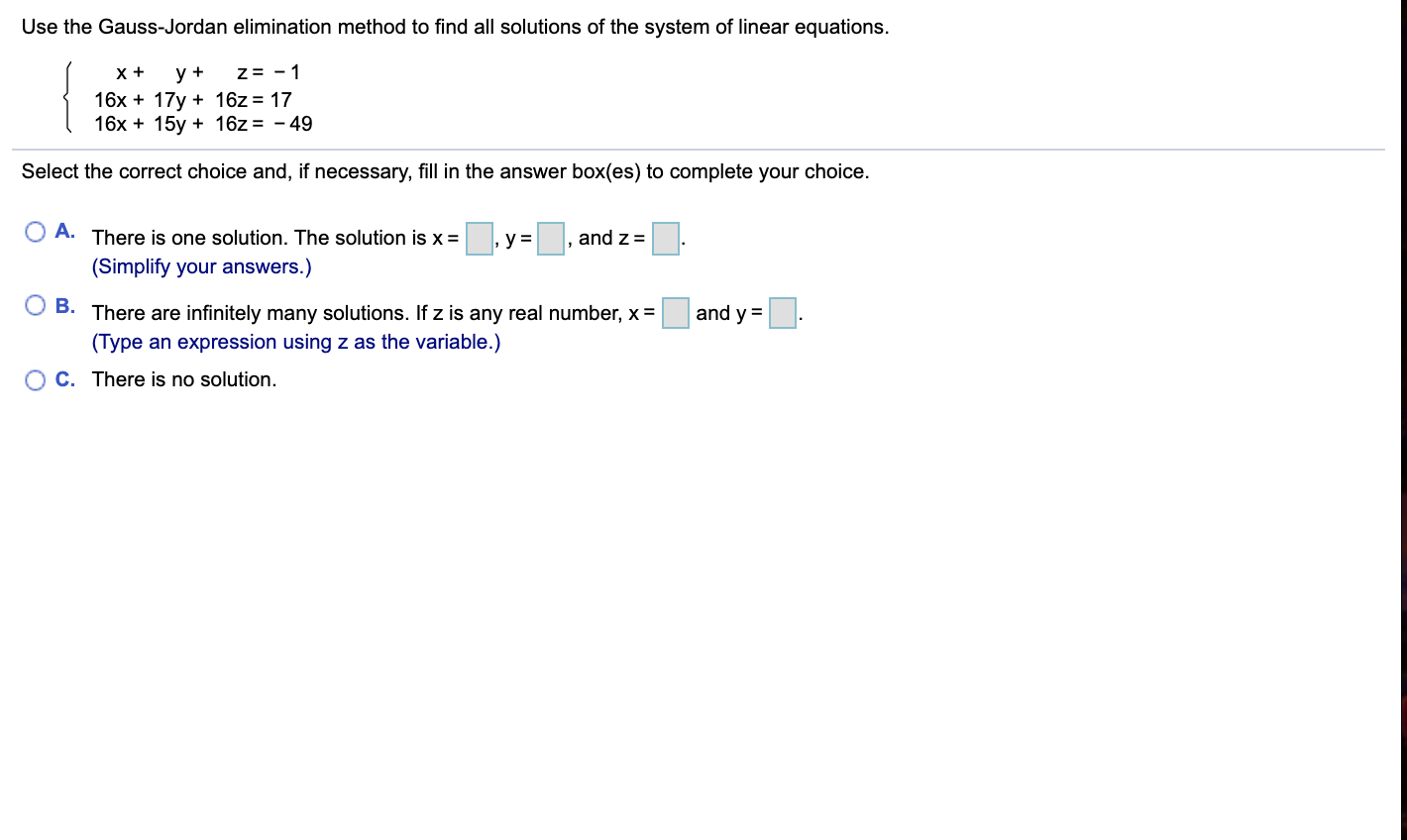 Solved Use the Gauss-Jordan elimination method to find | Chegg.com