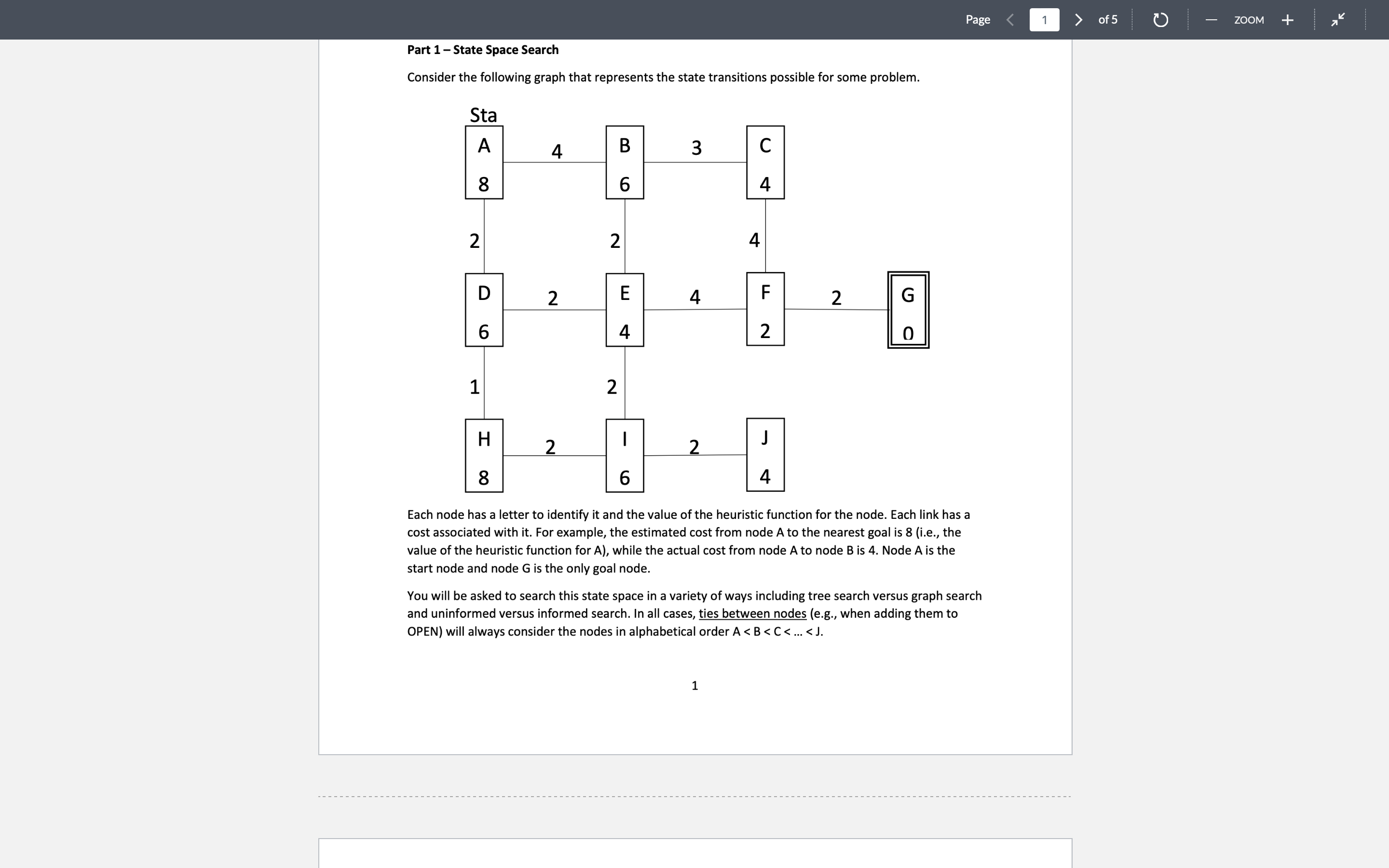 Solved 1. Find the path from the start node (A) to a goal | Chegg.com
