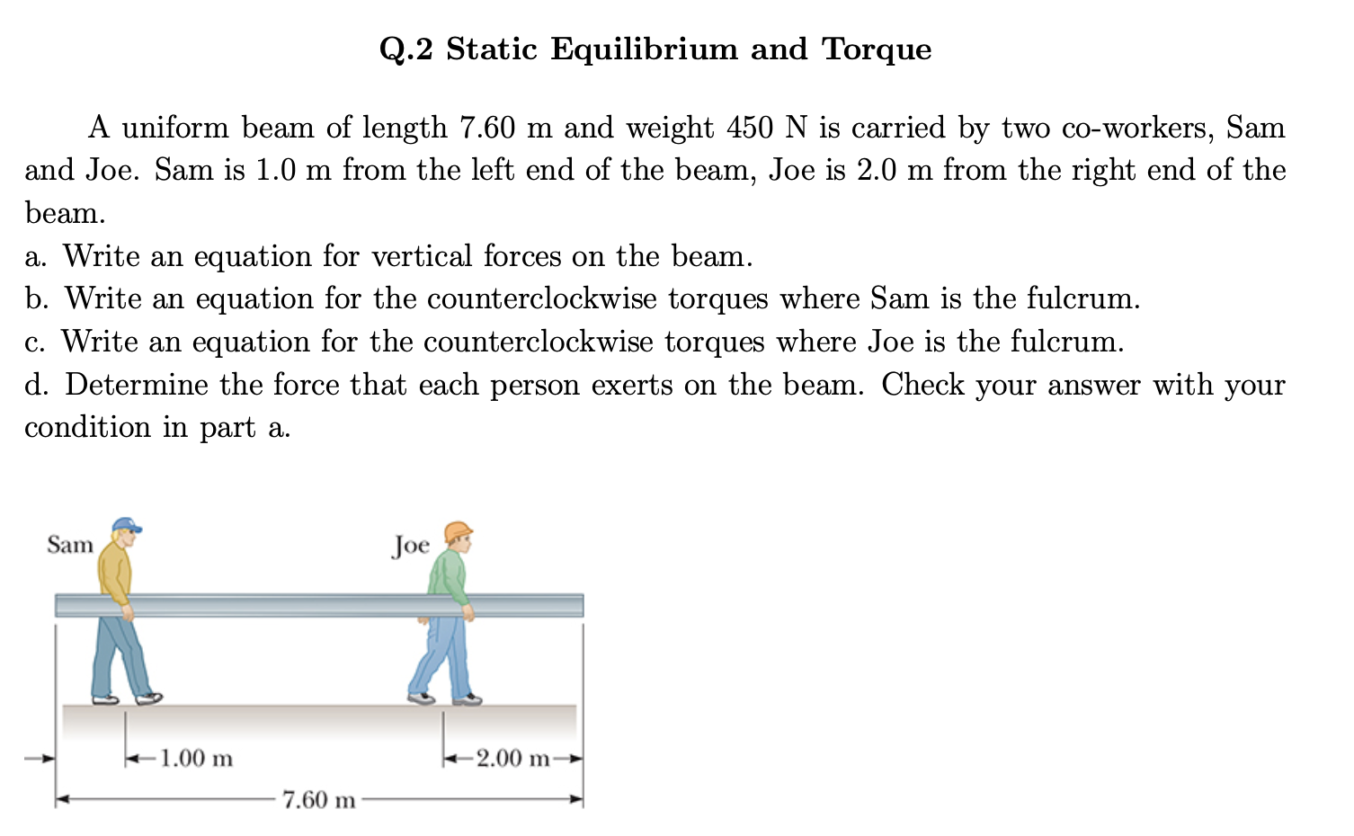 Solved Q.2 Static Equilibrium and Torque A uniform beam of | Chegg.com