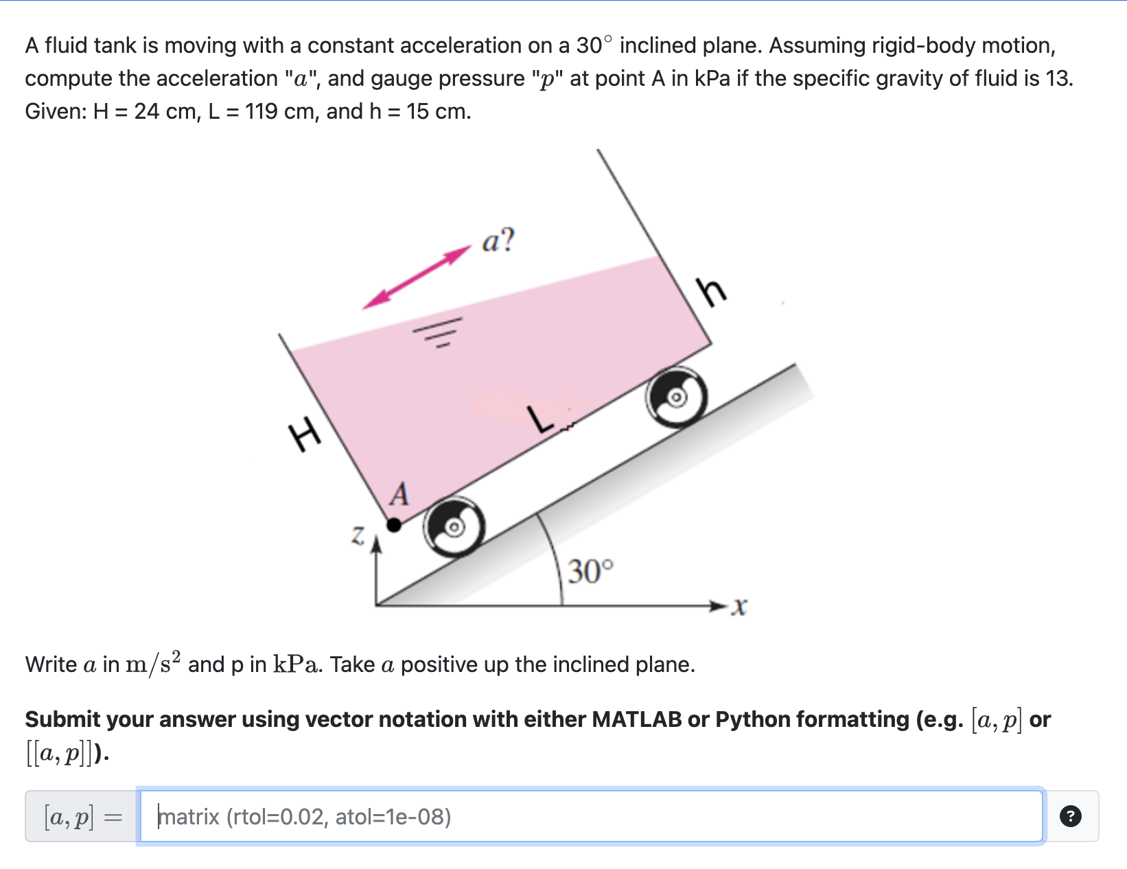 A fluid tank is moving with a constant acceleration | Chegg.com