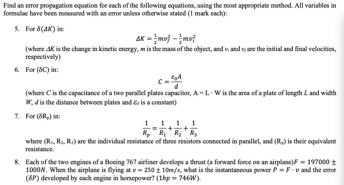 Solved Find An Error Propagation Equation For Each Of The