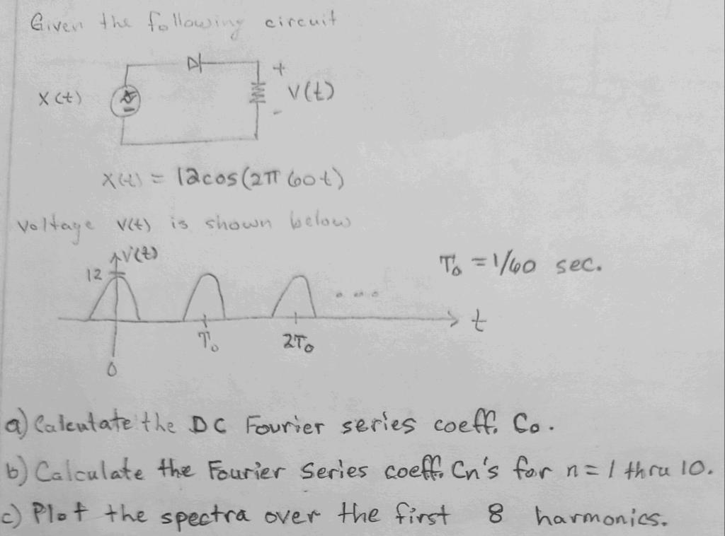 Solved Given the following circuit x(t)=12cos(2π60t) Voltage | Chegg.com