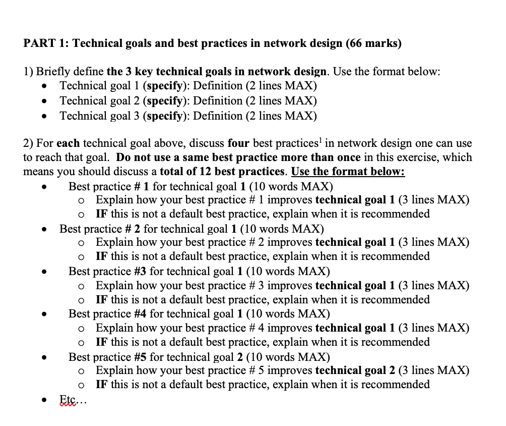 Solved PART 1: Technical goals and best practices in network | Chegg.com
