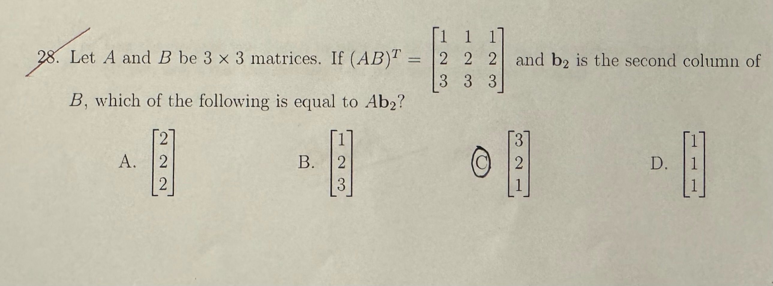 Solved Let A and B ﻿be 3×3 ﻿matrices. If (AB)T=[111222333] | Chegg.com
