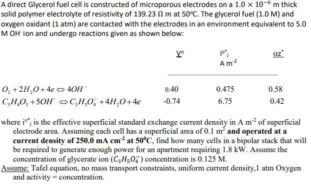 A direct Glycerol fuel cell is constructed of | Chegg.com