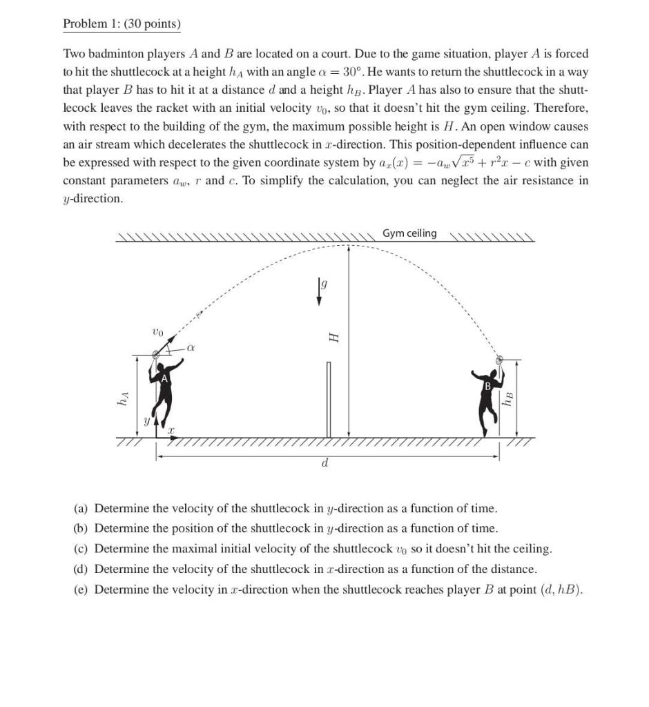 Solved Problem 1: (30 points) Two badminton players A and B | Chegg.com