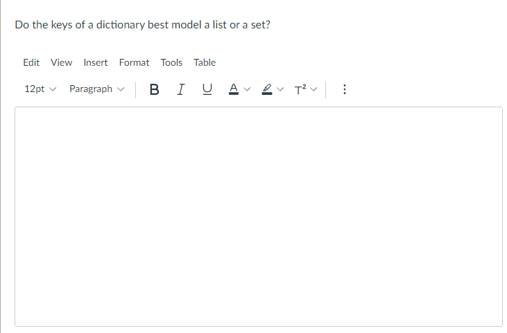 Solved Do the keys of a dictionary best model a list or a | Chegg.com