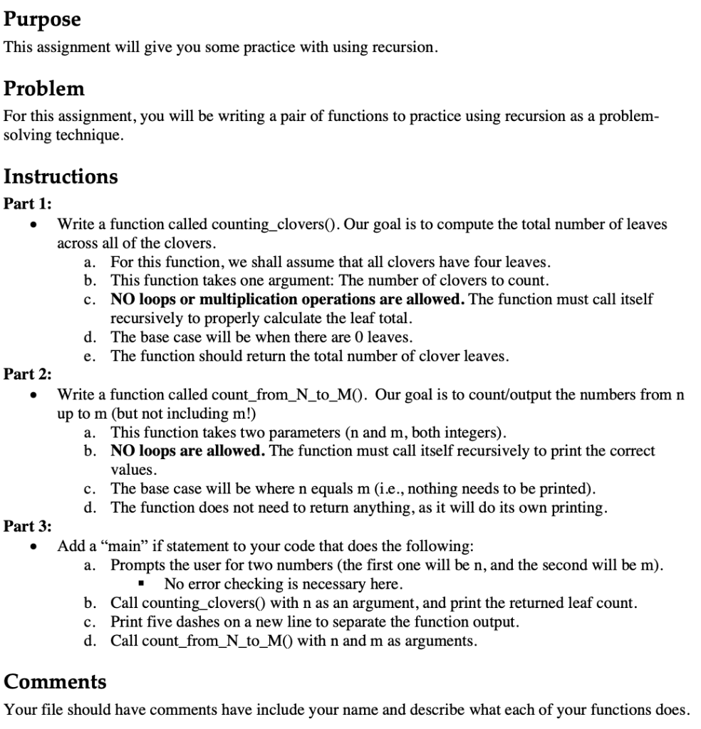 Solved Problem For this assignment, you will be writing a | Chegg.com