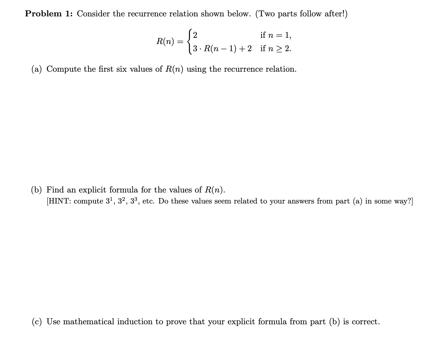 Solved Problem 1: Consider the recurrence relation shown | Chegg.com