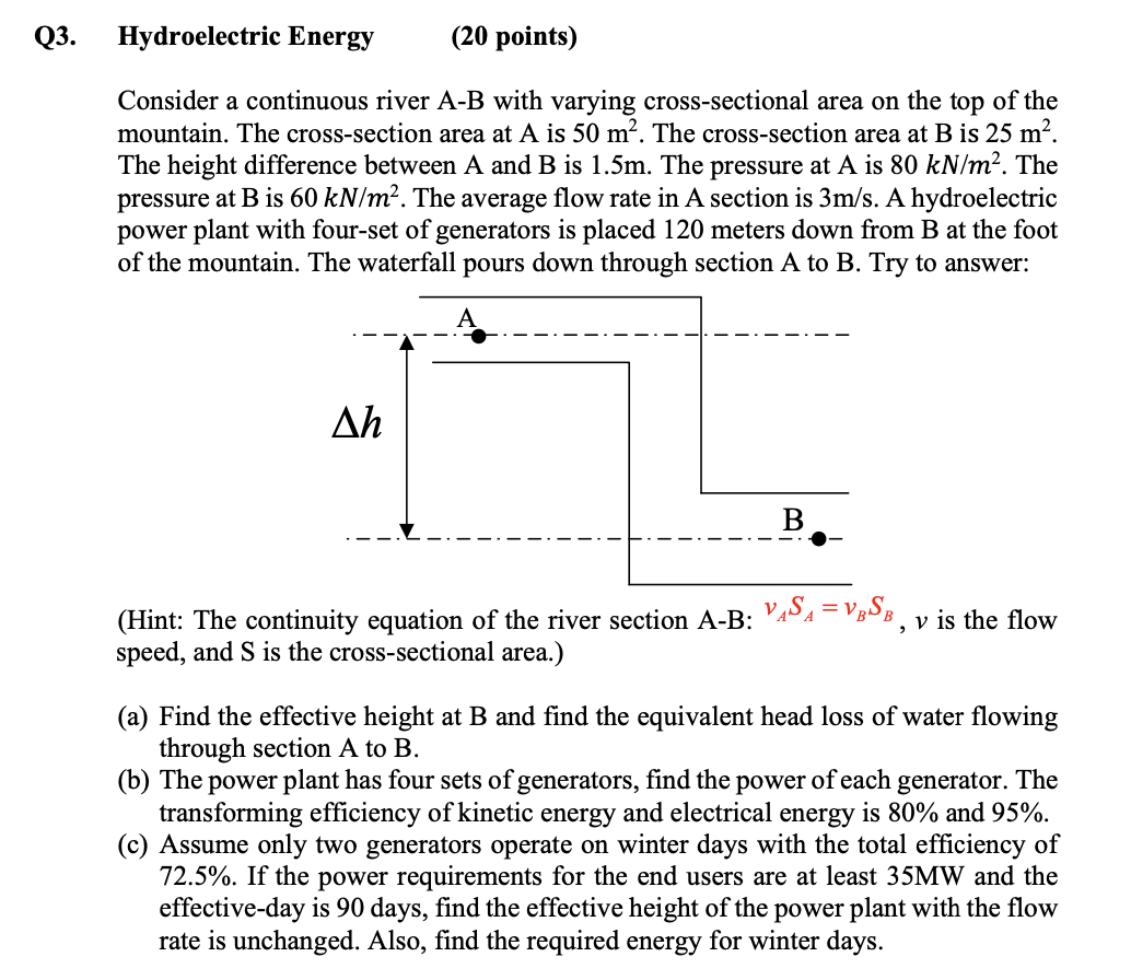 Consider a continuous river A-B with varying | Chegg.com