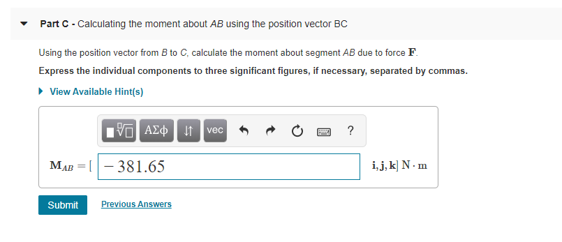 Solved Part C - Calculating the moment about AB using the | Chegg.com