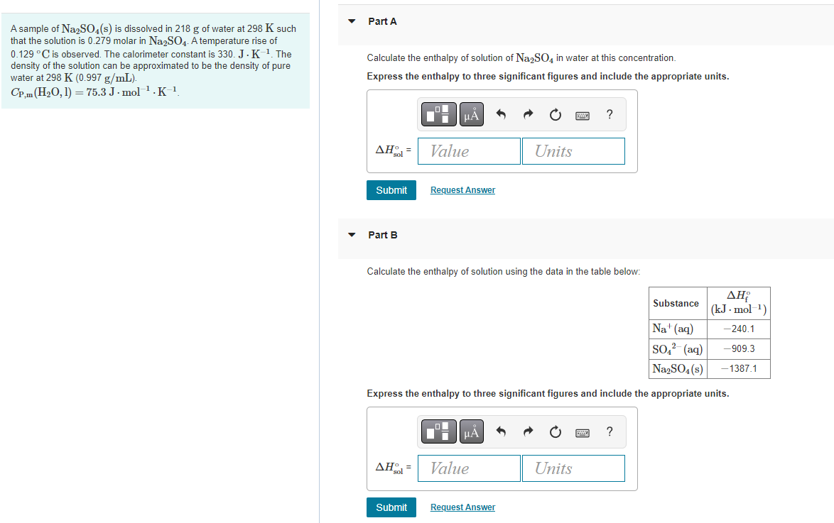 Solved A sample of Na2SO4( s) is dissolved in 218 g of water | Chegg.com