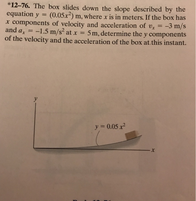Solved *12-76. The box slides down the slope described by | Chegg.com