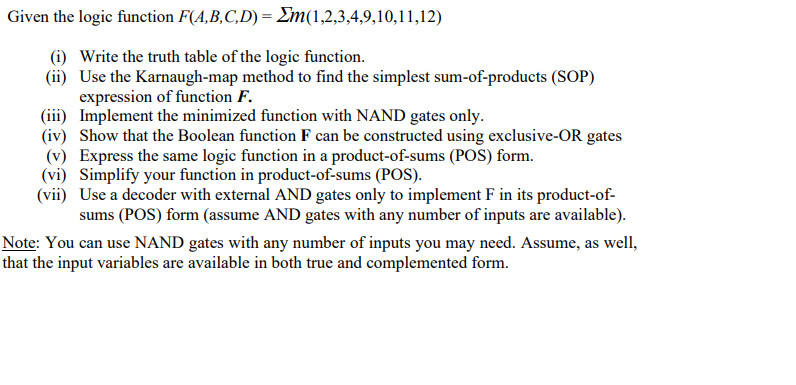 Solved Given the logic function F(A,B,C,D) = | Chegg.com