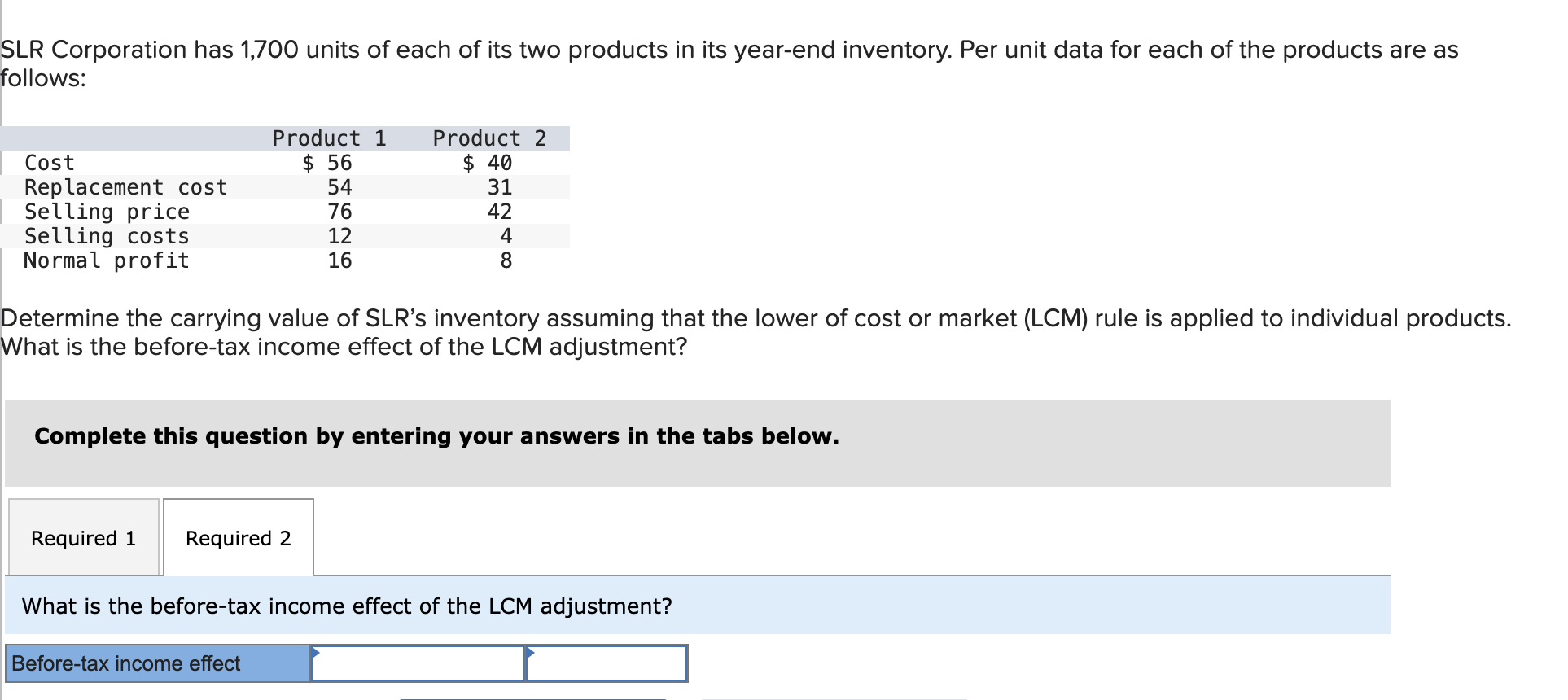 Solved SLR Corporation has 1,700 ﻿units of each of its two | Chegg.com