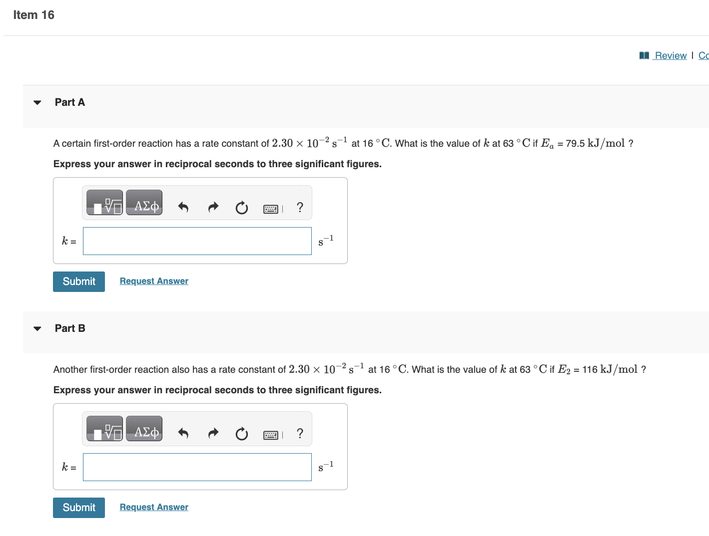 Solved A certain first-order reaction has a rate constant of | Chegg.com