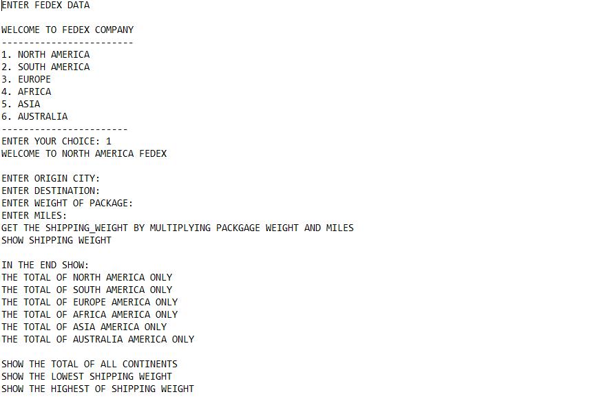 Solved WELCOME TO FEDEX COMPANY 1. NORTH AMERICA 2. SOUTH | Chegg.com