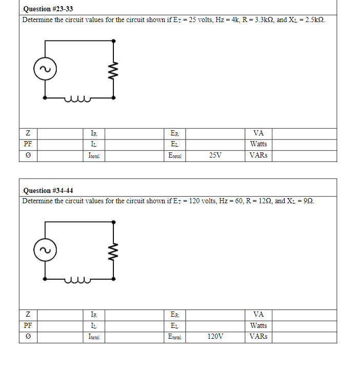 Solved Determine the circuit values for the circuit shown if | Chegg.com