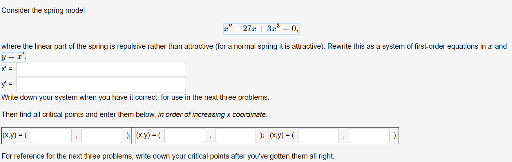 Solved Consider the spring model "-27z +3'-0 where the | Chegg.com