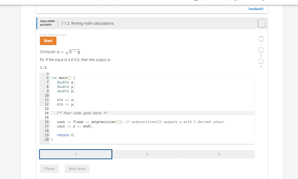 Solved Compute: z=x−y Ex: If the input is 4.03.0, then the | Chegg.com
