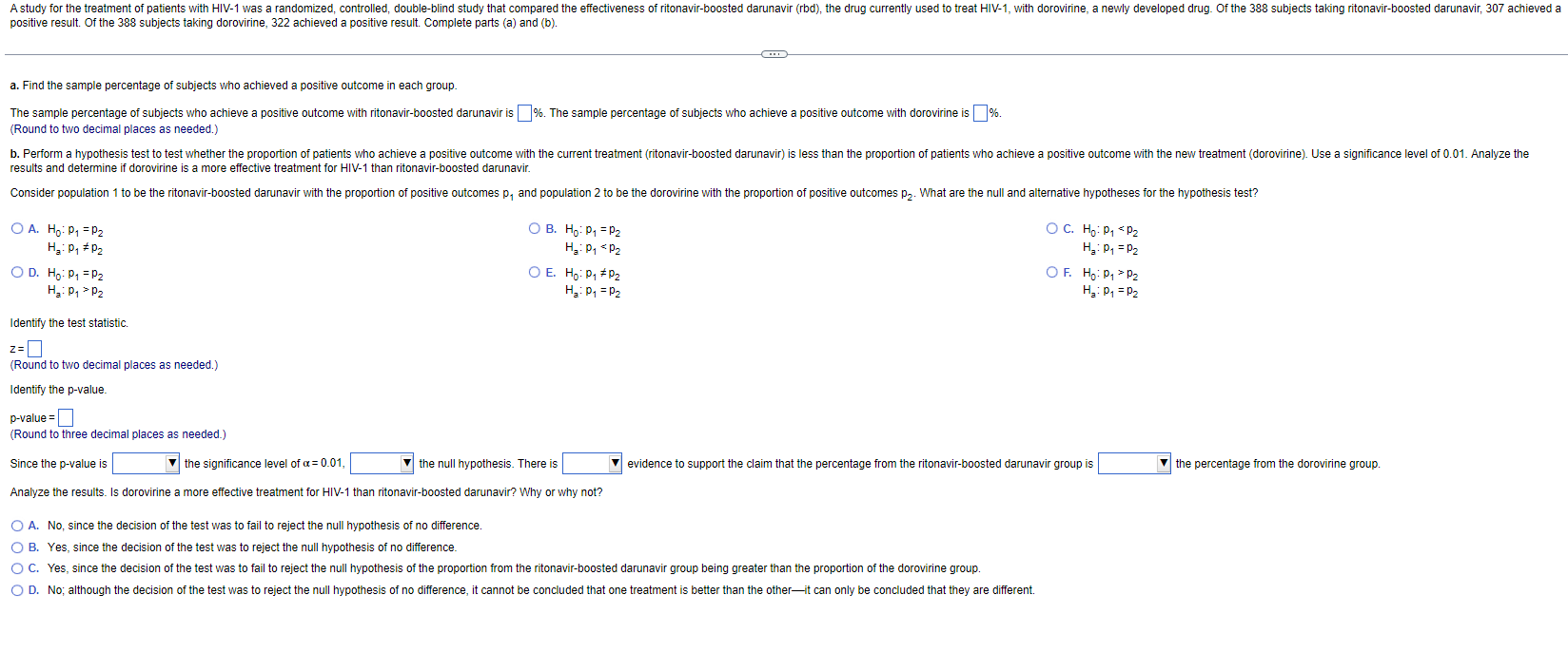 Solved a. Find the sample percentage of subjects who | Chegg.com