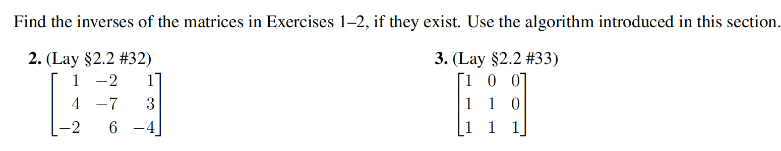Find the inverses of the matrices in Exercises 1–2, | Chegg.com