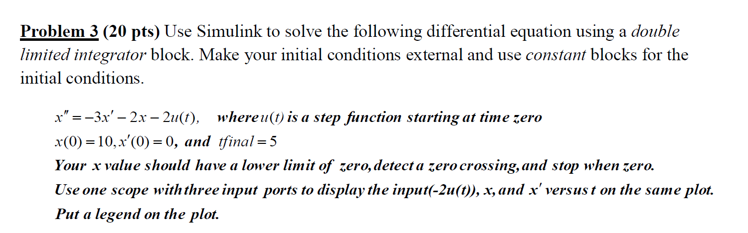 Problem 3 (20 pts) Use Simulink to solve the | Chegg.com