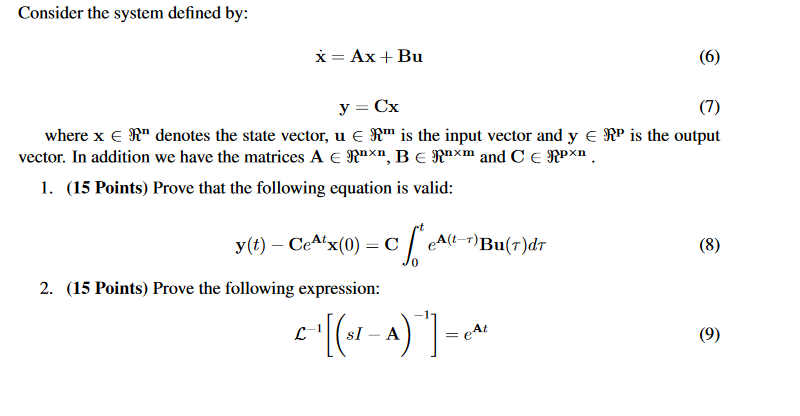 Solved Consider the system defined by: * = Ax+Bu y = Cx | Chegg.com