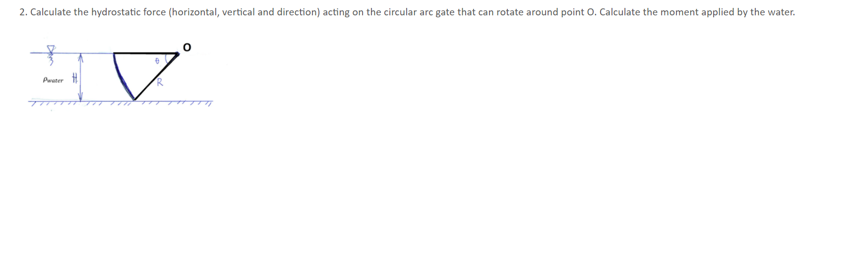 Solved 2. Calculate the hydrostatic force (horizontal, | Chegg.com