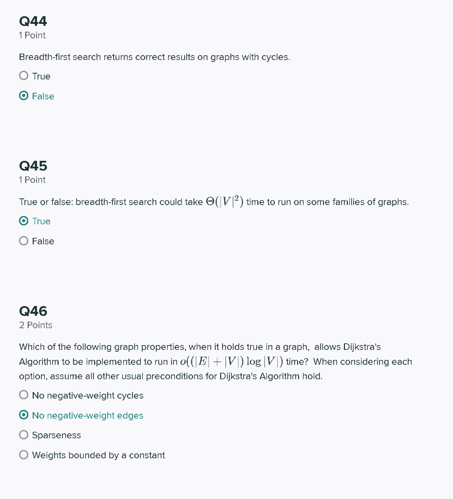 Solved Q44 1 Point Breadth-first search returns correct | Chegg.com