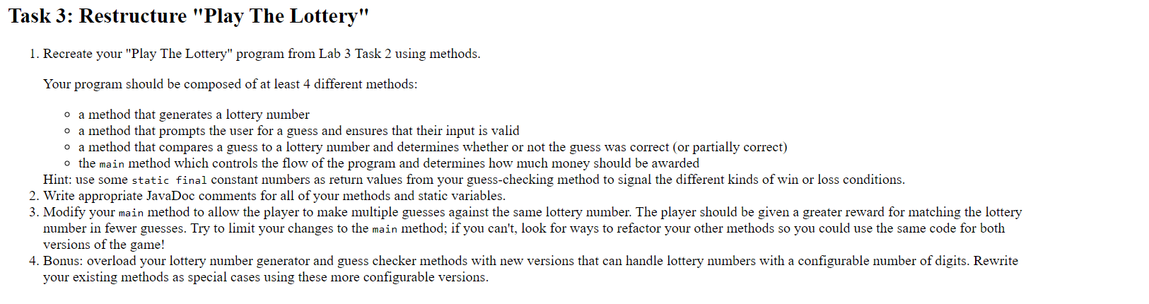 Solved Task 3: Restructure "Play The Lottery" 1. Recreate | Chegg.com