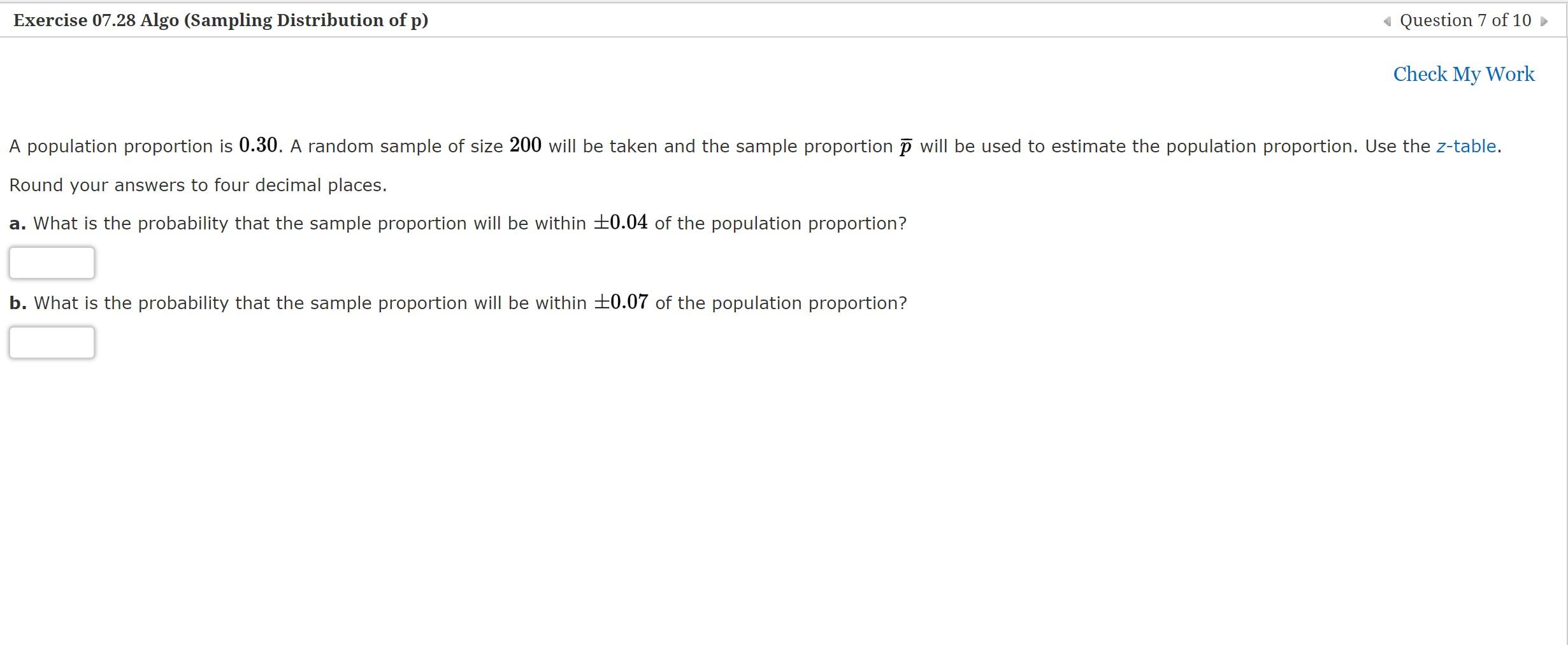 Solved Exercise 07.28 Algo (Sampling Distribution of p) | Chegg.com