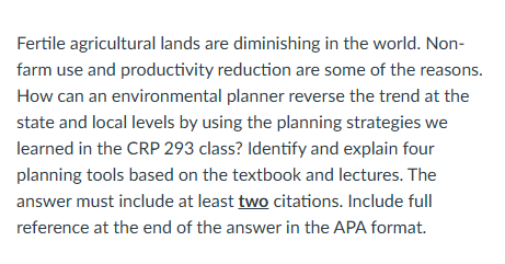 Solved Fertile agricultural lands are diminishing in the | Chegg.com