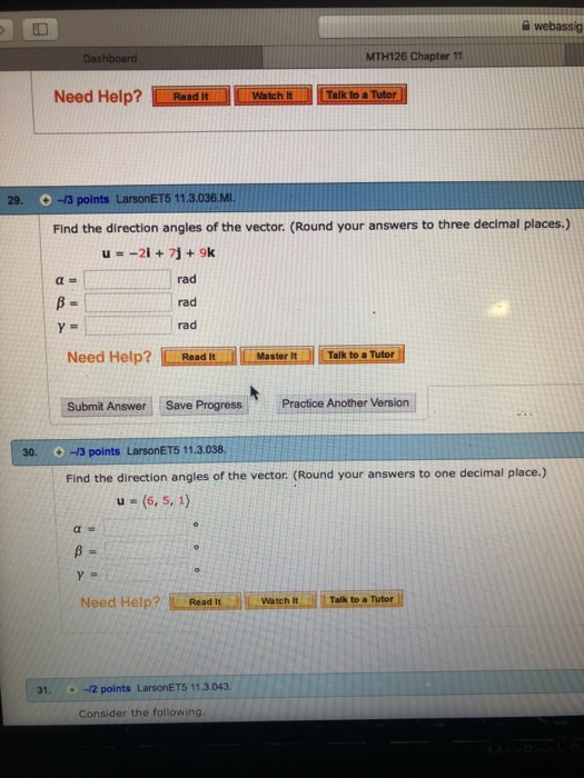 Solved a webassig Dashboard MTH126 Chapter 11 Watch It Talk | Chegg.com