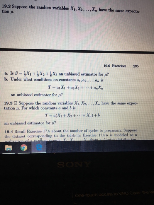 Solved 19.2 Suppose the random variables Xt,X,..,X, have the | Chegg.com