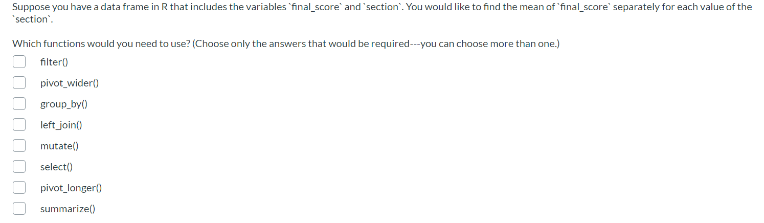 Solved Suppose you have a data frame in R that includes the | Chegg.com