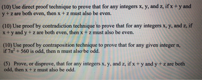 Solved (10) Use direct proof technique to prove that for any | Chegg.com