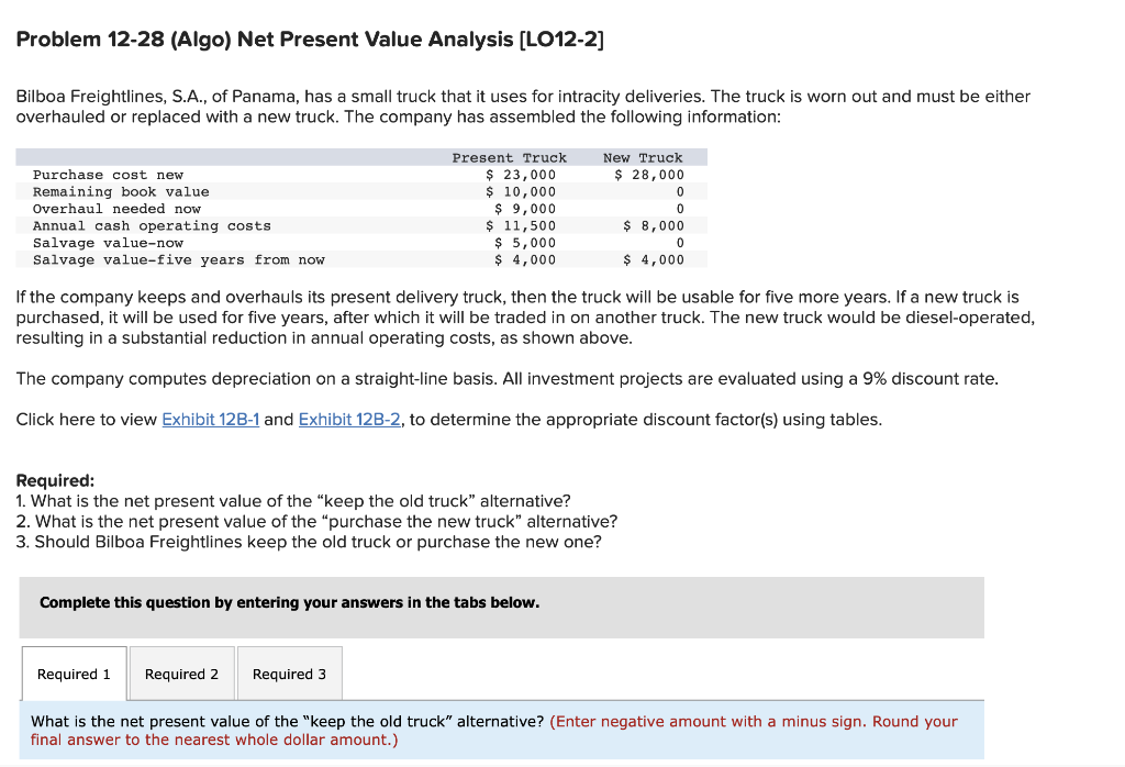 Solved Problem 12-28 (Algo) Net Present Value Analysis | Chegg.com Solved Problem 12-28 (Algo) Net Present Value Analysis | Chegg.com