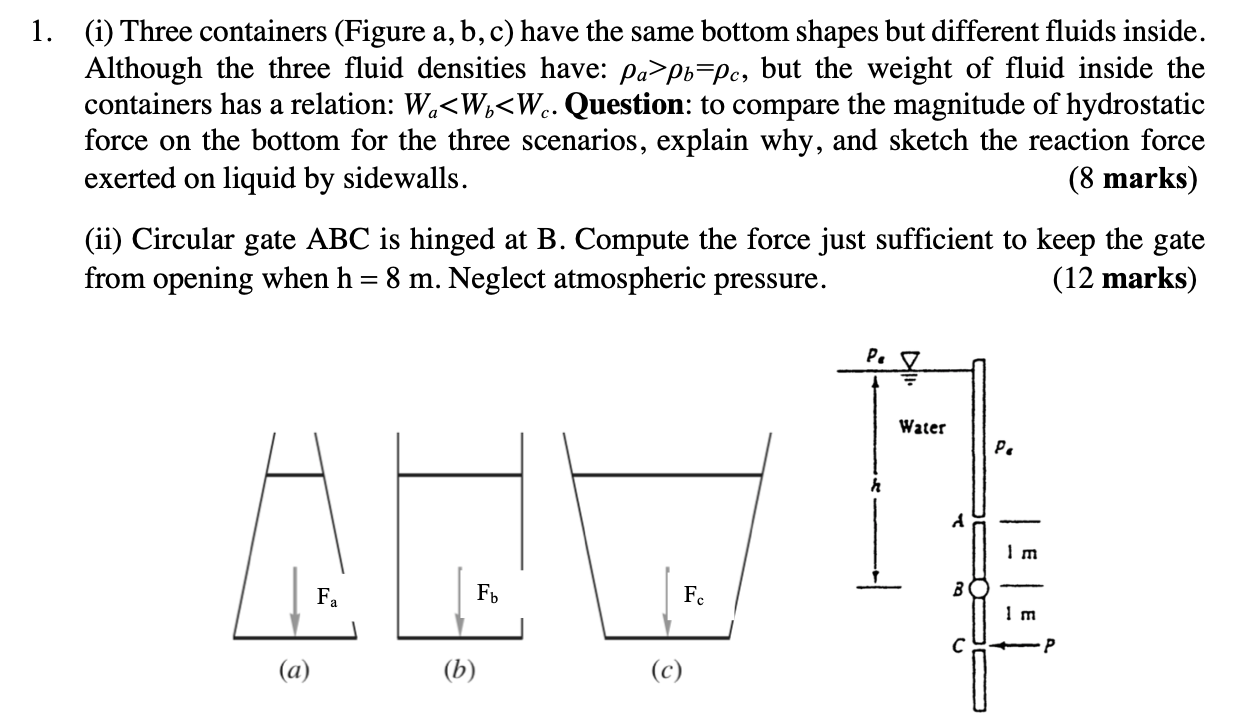 Solved 1. (i) Three containers (Figure a, b, c) have the | Chegg.com