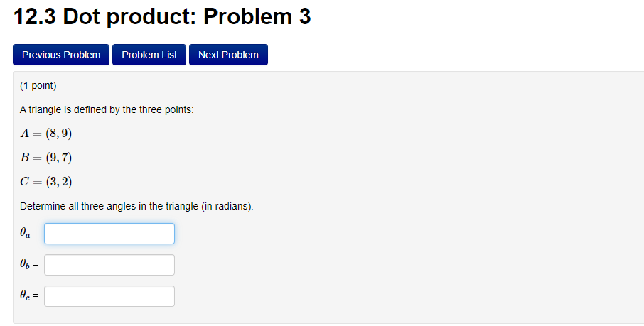 Solved 12.3 Dot product: Problem 2 Previous Problem Problem | Chegg.com