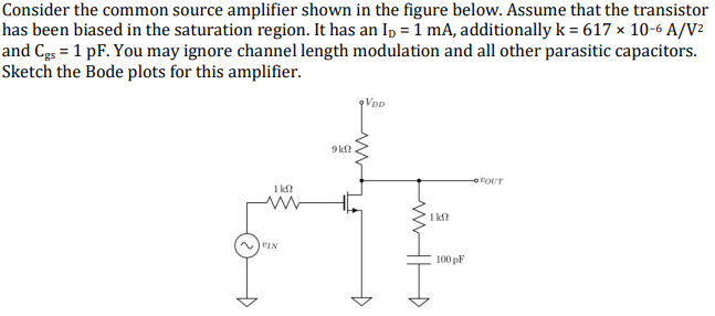 Solved Consider the common source amplifier shown in the | Chegg.com
